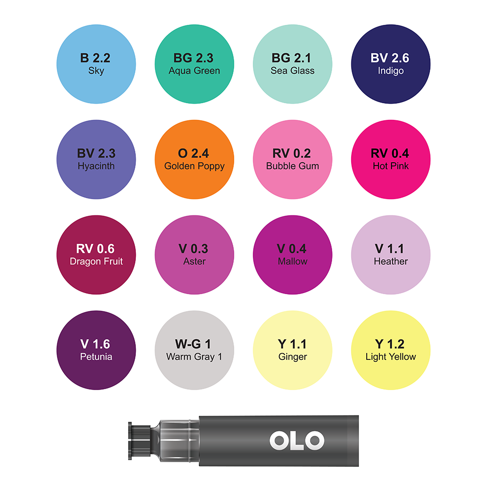 16 Color Collection 1, Chisel Replacement Inks – OLO Marker